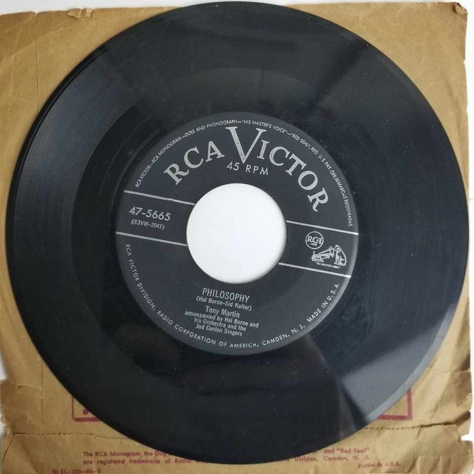 Tony Martin Here / Philosophy RCA Victor 45 RPM 7" Single 47-5665 | eBay