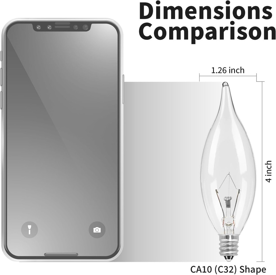 12-Pack E12 Candle Light Bulbs 25W Warm White 2500K, 25W-12Pack, Silver ...