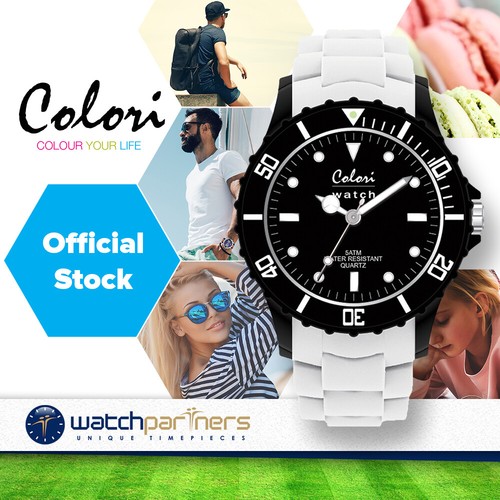 COLORI SUPER SPORTS WATCH 50M WR LUMINOUS JAPAN QUARTZ WHITE/BLACK 36 ...