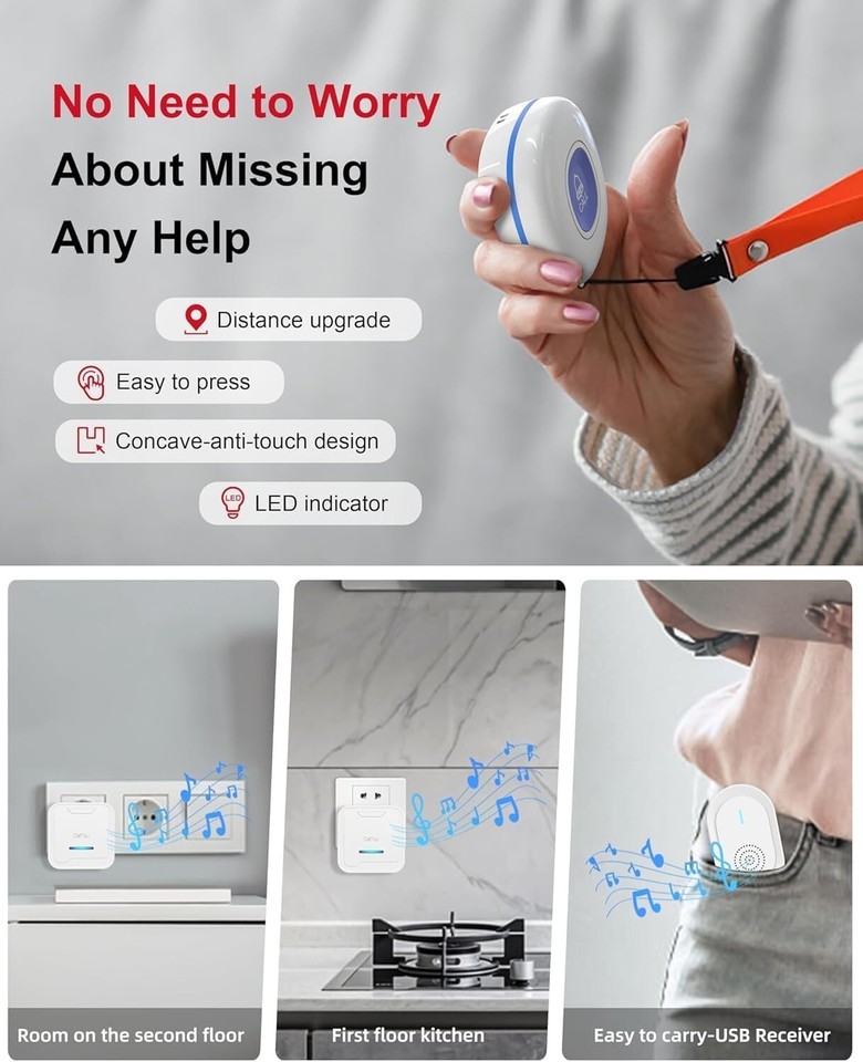 "CallToU" Caregiver Pager Wireless Smart Call Button Caregiver Calling ...