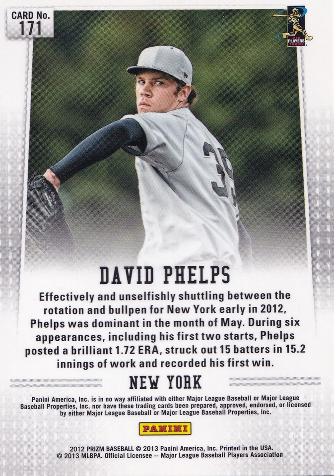 2012 Panini #171 David Phelps MLB New York Yankees R/C | eBay