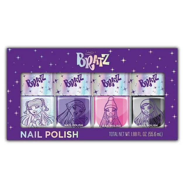 Bratz Nail Polish, 4 Piece Set, Silver Glitter, Purple, Pink and Black ...