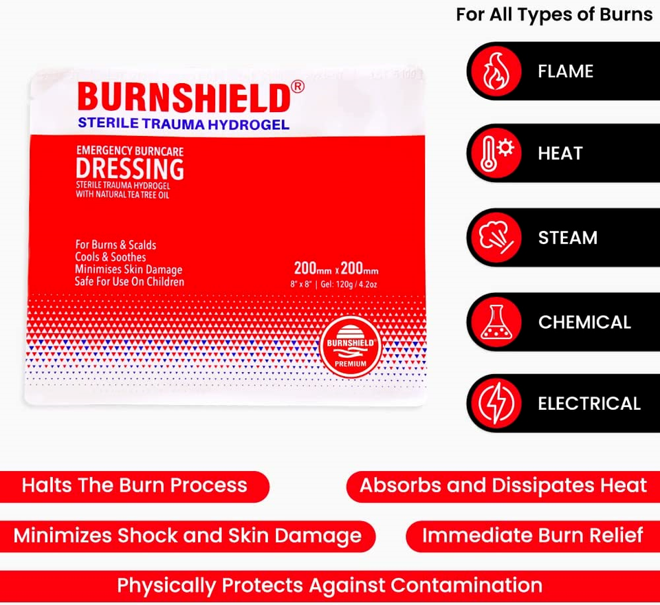 Burnshield Sterile Emergency Burn Dressing 8"x8" (20cm x 20cm) Cools ...