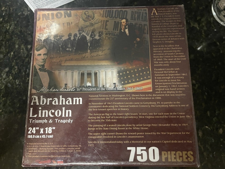 NEW Abraham Lincoln Triumph and Tragedy 750 PC. Puzzle Factory Sealed ...