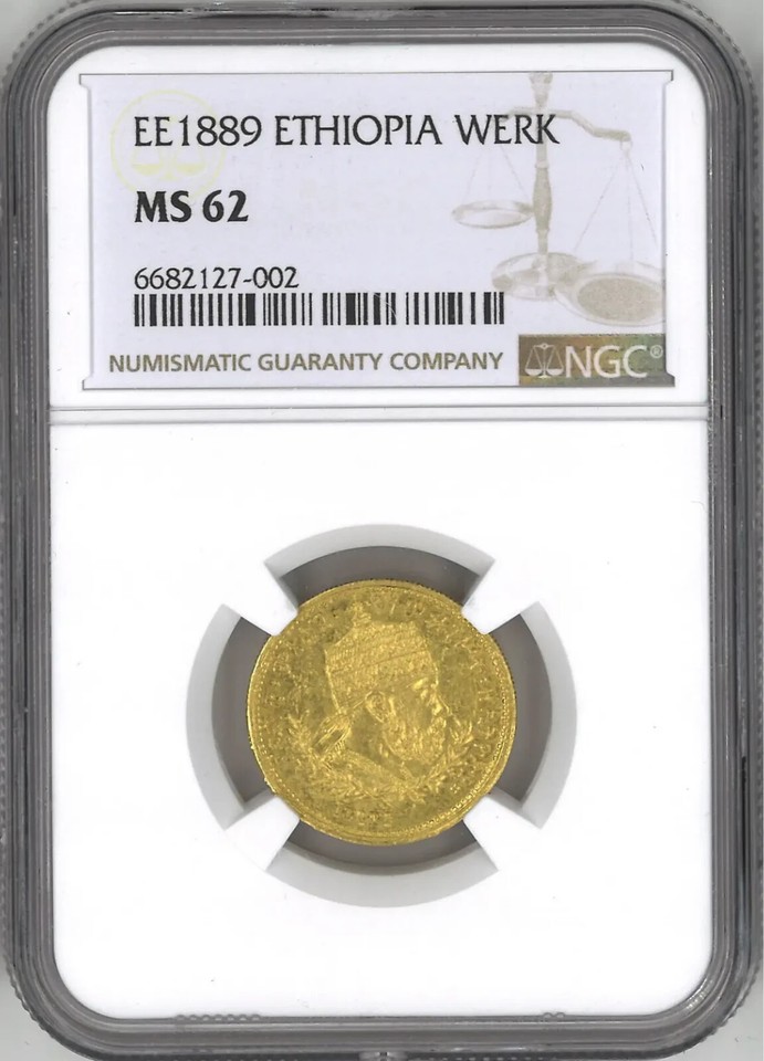 Ethiopia Menelik II Welk Gold Coin EE1889 (1897) NGC (MS62) | eBay