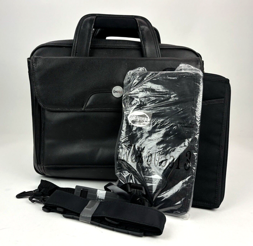DELL Black Leather Executive Brief Case Laptop Travel Bag Padded ...