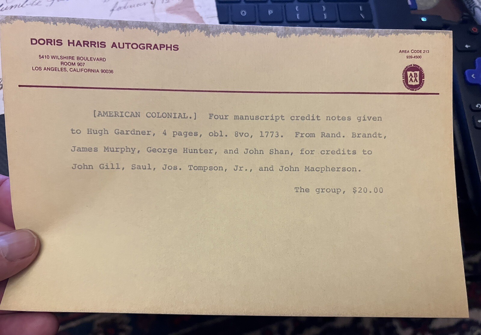 4 Pieces of American Colonial Era Revolutionary War Script Hugh Gardner ...