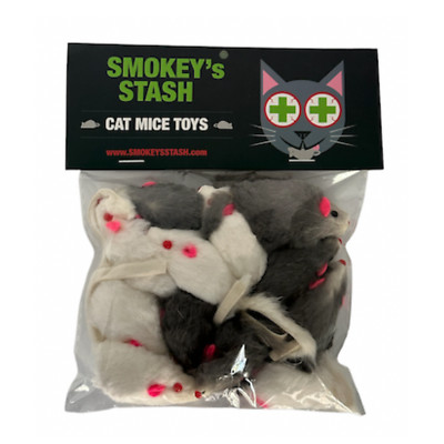 Smokey's Stash Rabbit Fur Mouse Cat Toy 12 per Pack White and Gray ...