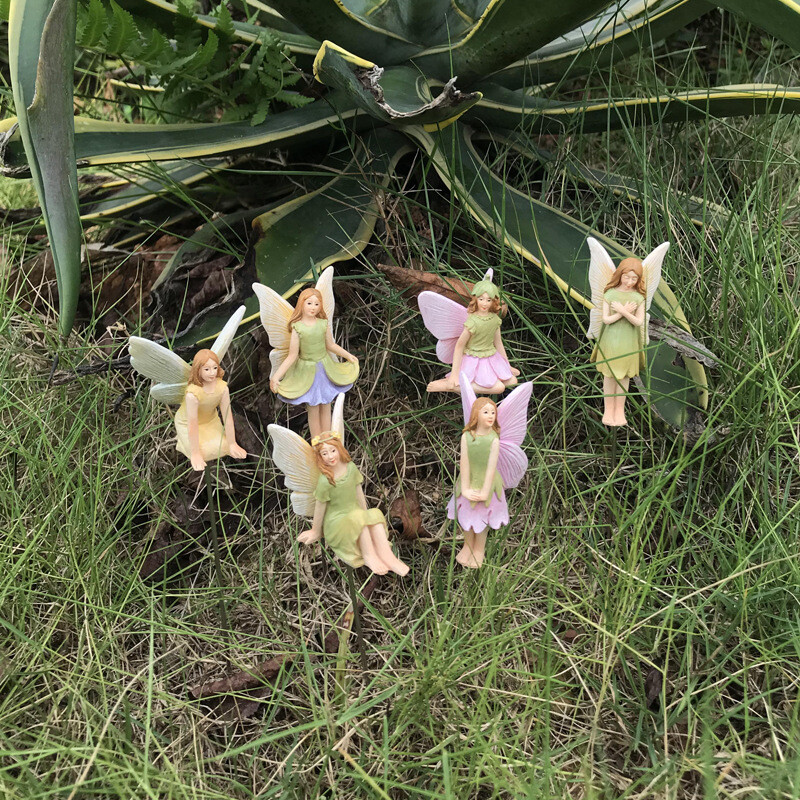 6 Pcs/Set Mini Fairy Figurines Resin Garden Fairies Miniature Statues ...