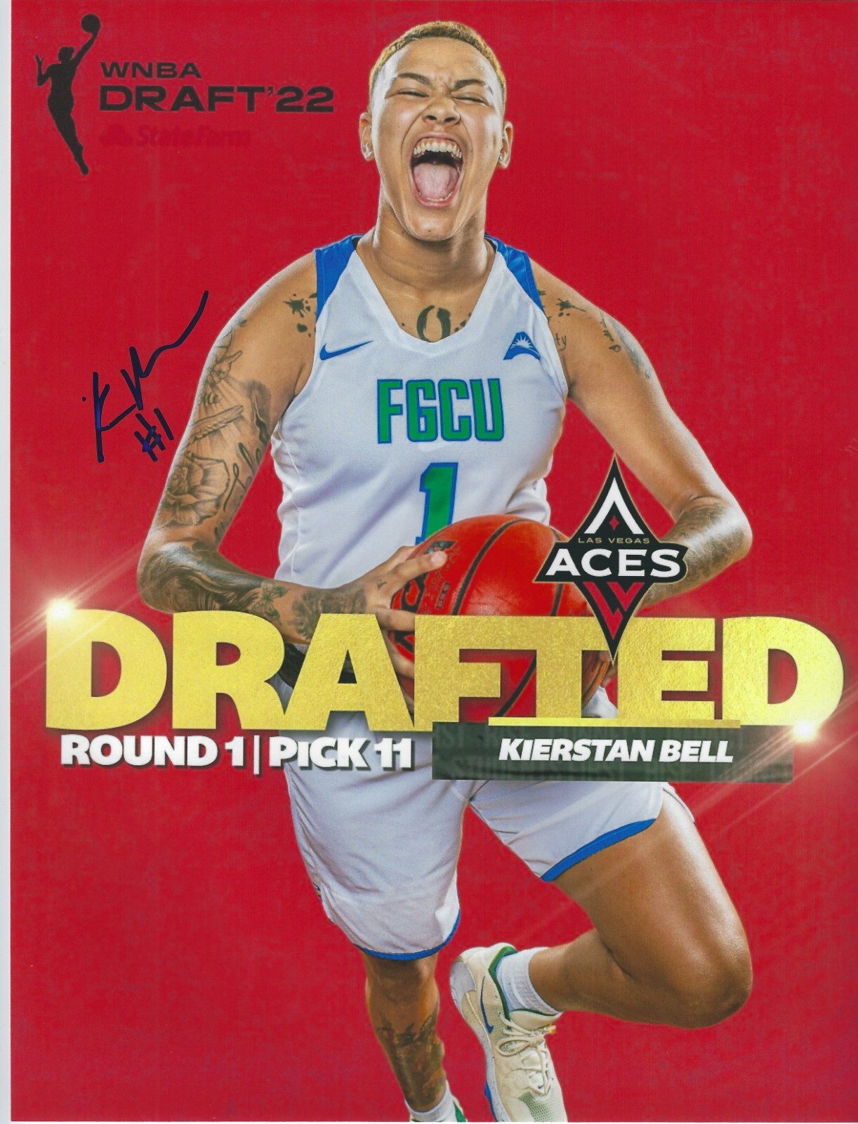 KIERSTAN BELL Signed 8.5 x 11 Photo WNBA Basketball LAS VEGAS ACES ...