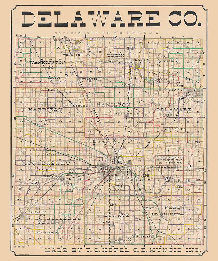 1903 Map of Delaware County Indiana | eBay