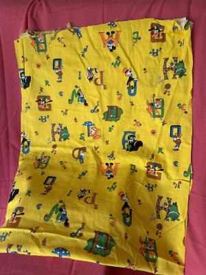 VTG WALT DISNEY PRODUCTIONS CANVAS FABRIC GOOFY MUSHROOMS LETTERS HIPPO ...
