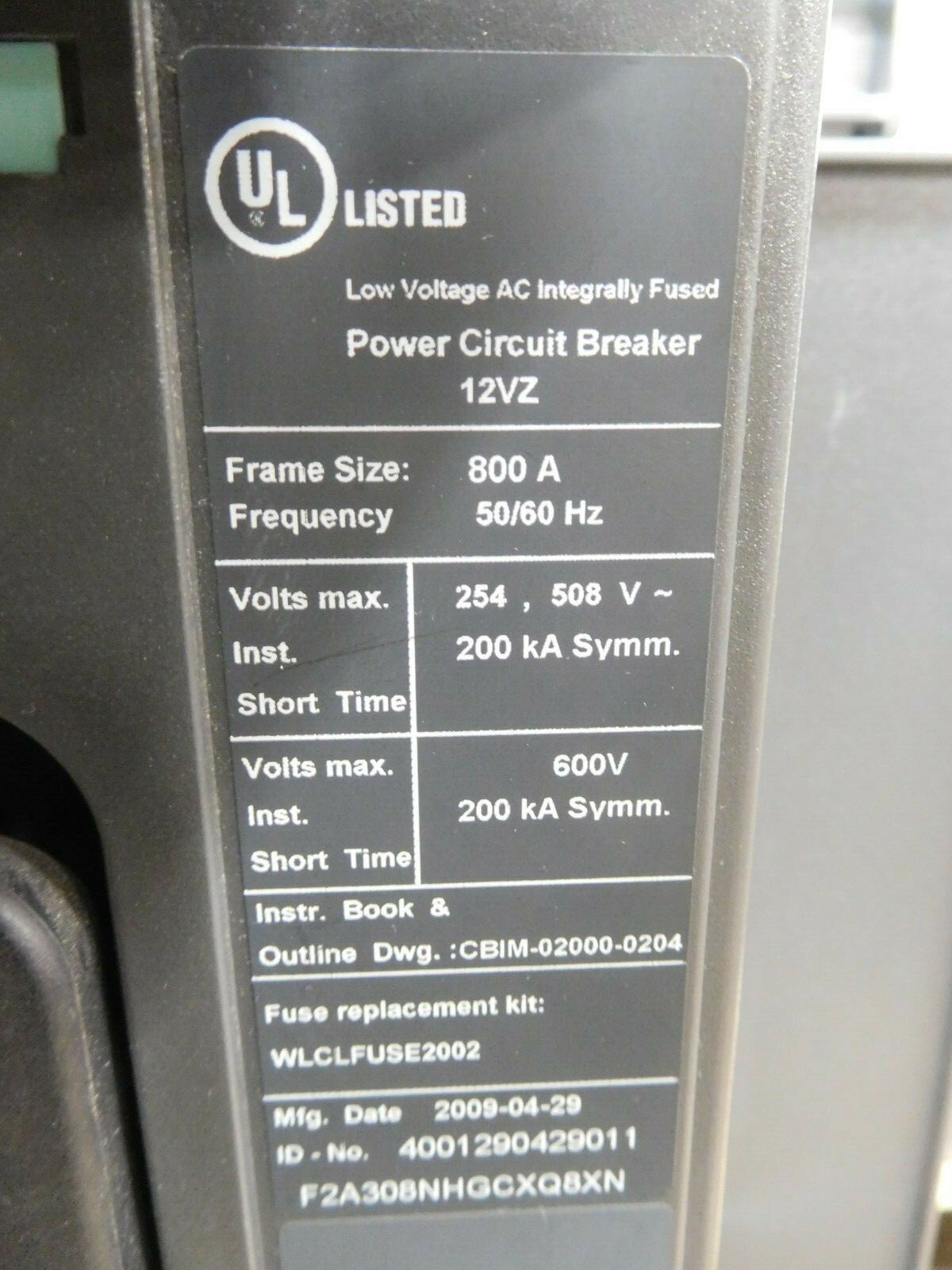 MO-3580, SIEMENS WLF2A308 INTEGRATED CUBICLE BUS POWER CIRCUIT BREAKER ...