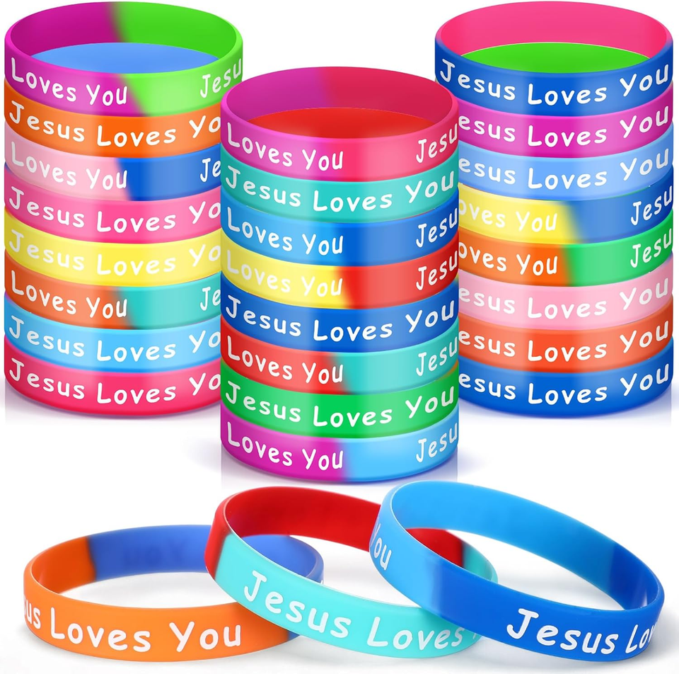 24 Pcs Jesus Loves You Silicone Wristbands 12 Styles Colorful Christian ...