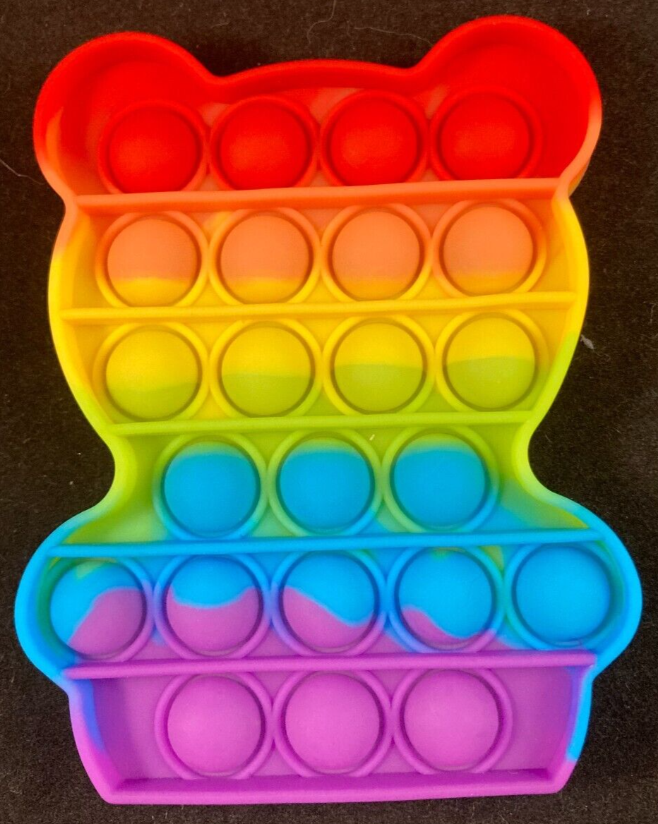 Teddy Bear - Push Pop - Rainbow - Fidget Toy - Approx. 4 3/4" x 3 3/4 ...