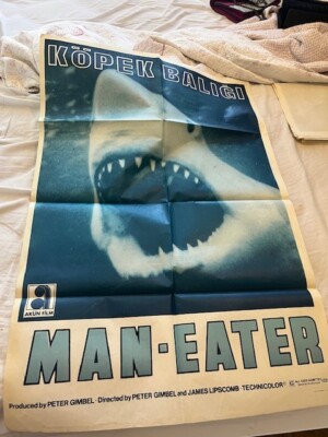 Jaws Man-Eater Peter Gimbel Earliest Shark Movie Poster Middle East ...