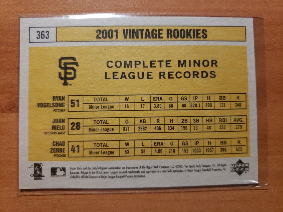 2001 Upper Deck Vintage #363 Ryan Vogelsong, Juan Melo, Chad Zerbe ...