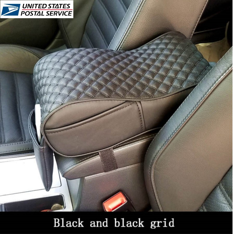 PU Leather Black Plaid Car Interior Armrest Pad Arm Rest Cushion ...