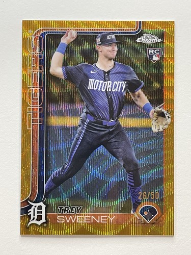 Trey Sweeney 2025 Topps Chrome (RC) GOLD WAVE SP /50 Card No. 6 DETROIT ...