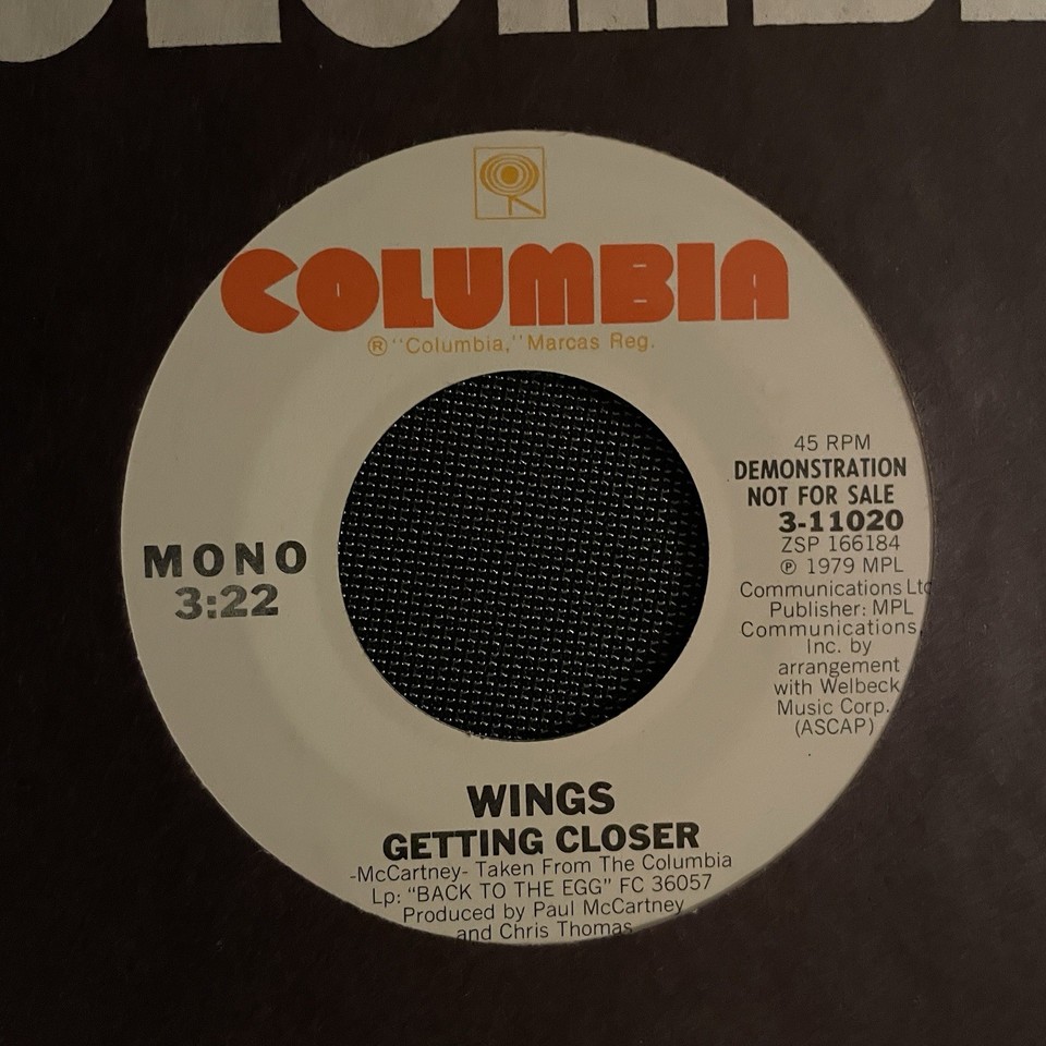 WINGS - GETTING CLOSER, COLUMBIA 3-11020, PROMO 45 RPM, MONO / STEREO ...