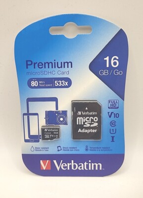Verbatim Premium 16 GB Class 10 microSDHC Memory Card with Adaptor ...