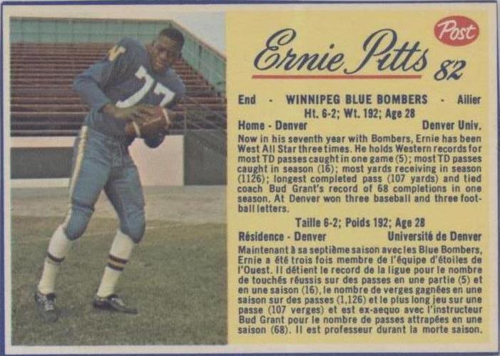1963 Post CFL - Ernie Pitts #82 for sale online | eBay