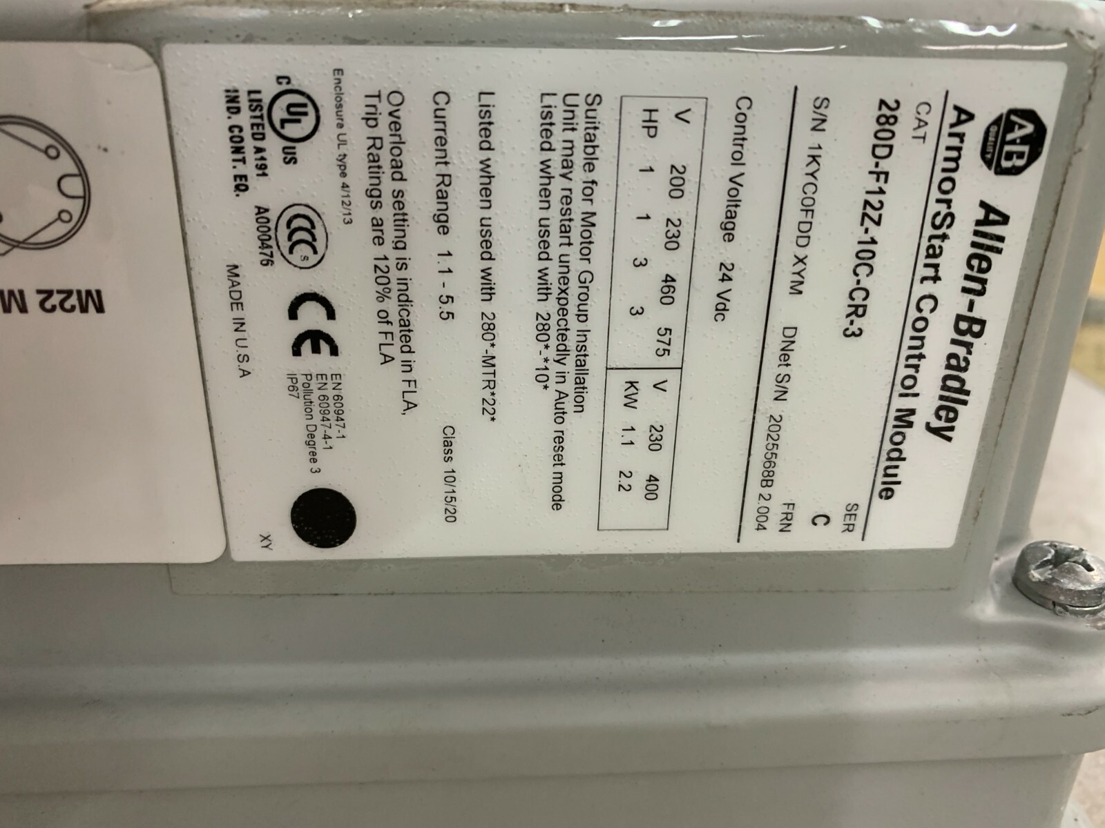 NO BOX ALLEN-BRADLEY ARMORSTART DRIVE AND BASE 280D-F12Z-10C-CR-3 for ...