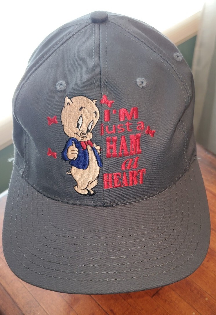 Vintage 1991 Warner Bros Studio NEW Gray Porky Pig I'm Just A Ham Hat ...
