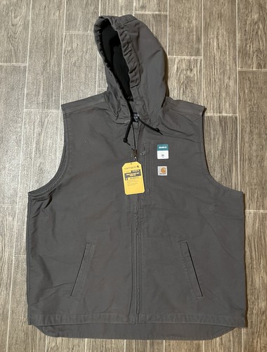 Carhartt Gray Mens Hooded Vest Jacket Relaxed Fit Fleece-Lined 2XLT ...