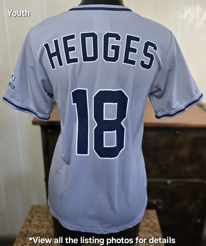 PADRES San Diego Baseball AUSTIN HEDGES #18 Gray SGA Jersey YOUTH Sz LG ...