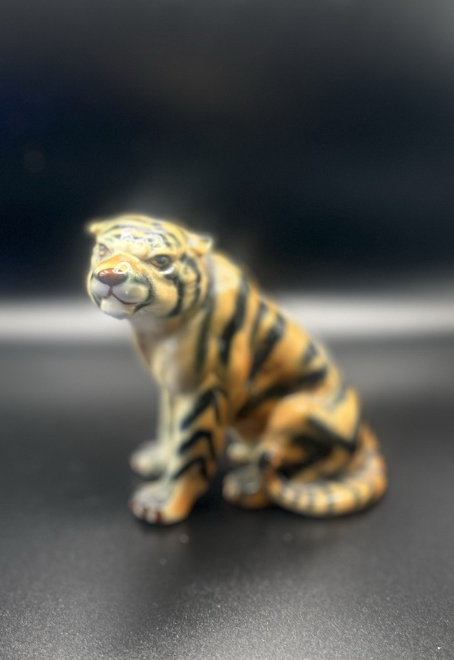 Tiger Figurine Ceramic Vintage Collectible Decor Bar Animals Cats Big ...