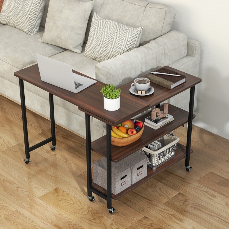 360° Home Office Computer Desk Rotating Sofa Side Table w/2 Tier ...