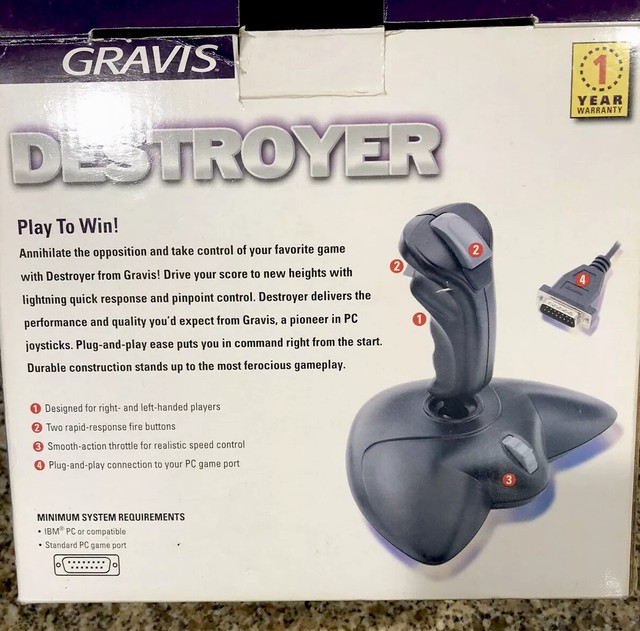 Gravis Destroyer Joystick for Windows 95 and 98 Compatible for sale ...