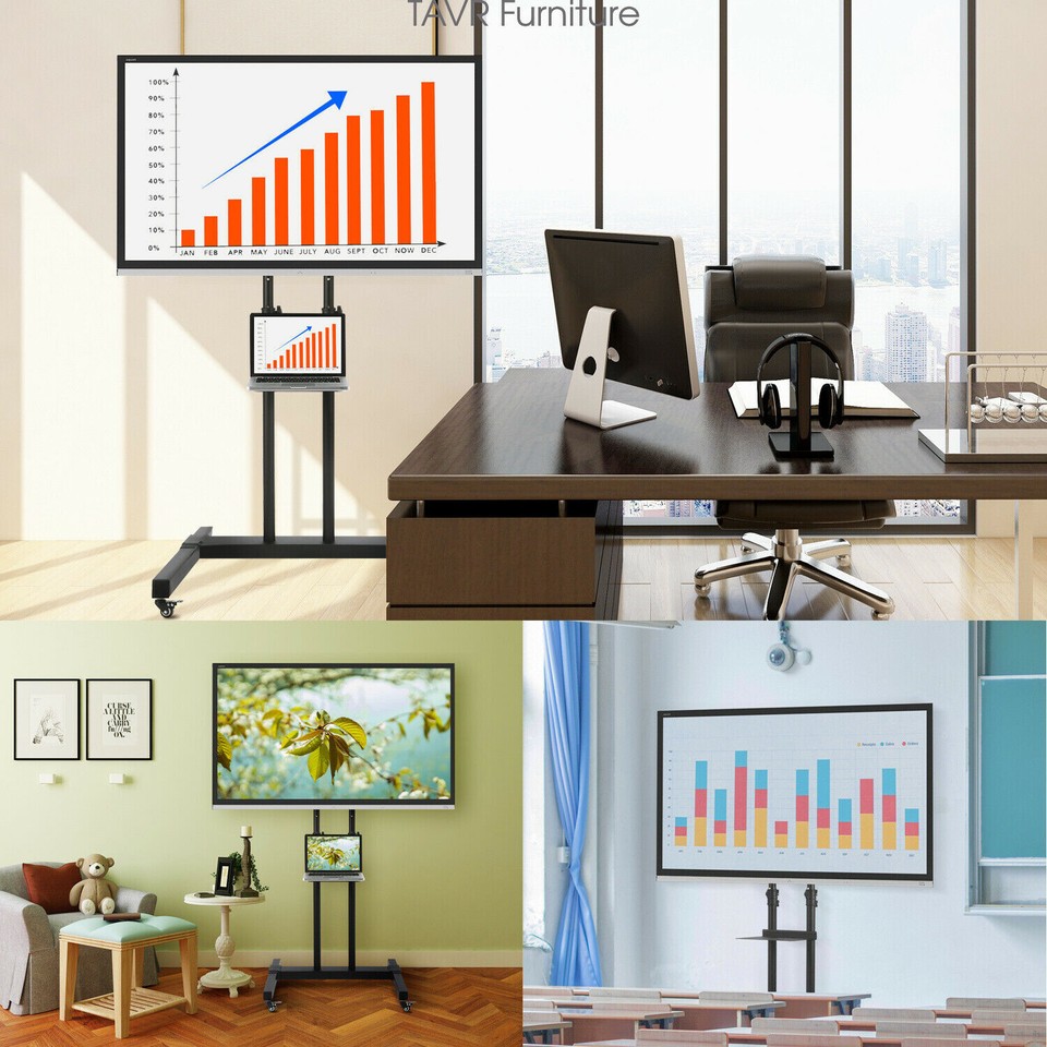 Mobile TV Stand Rolling TV Cart with Wheels for 32-70 inch Flat/Curved ...