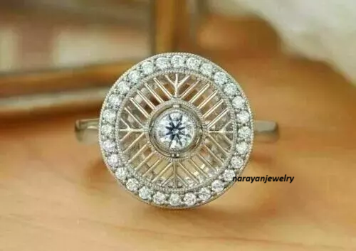 Vintage Art Deco Open Work Round Lab Created Diamond 925 Silver ...