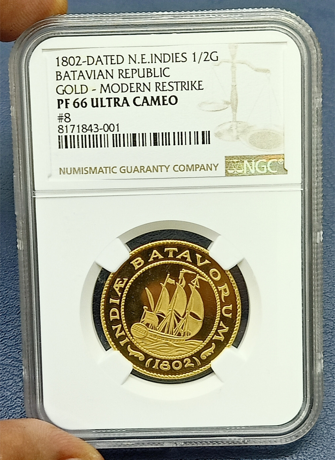 1802 Netherlands East Indies 1/2G Batavian Republic Gold Coin NGC PF66 ...
