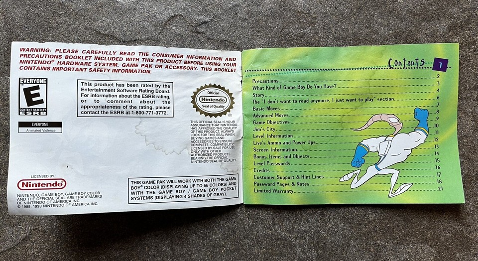Earthworm Jim Menace 2 the Galaxy ~ Game Boy Color ~ Instruction ...