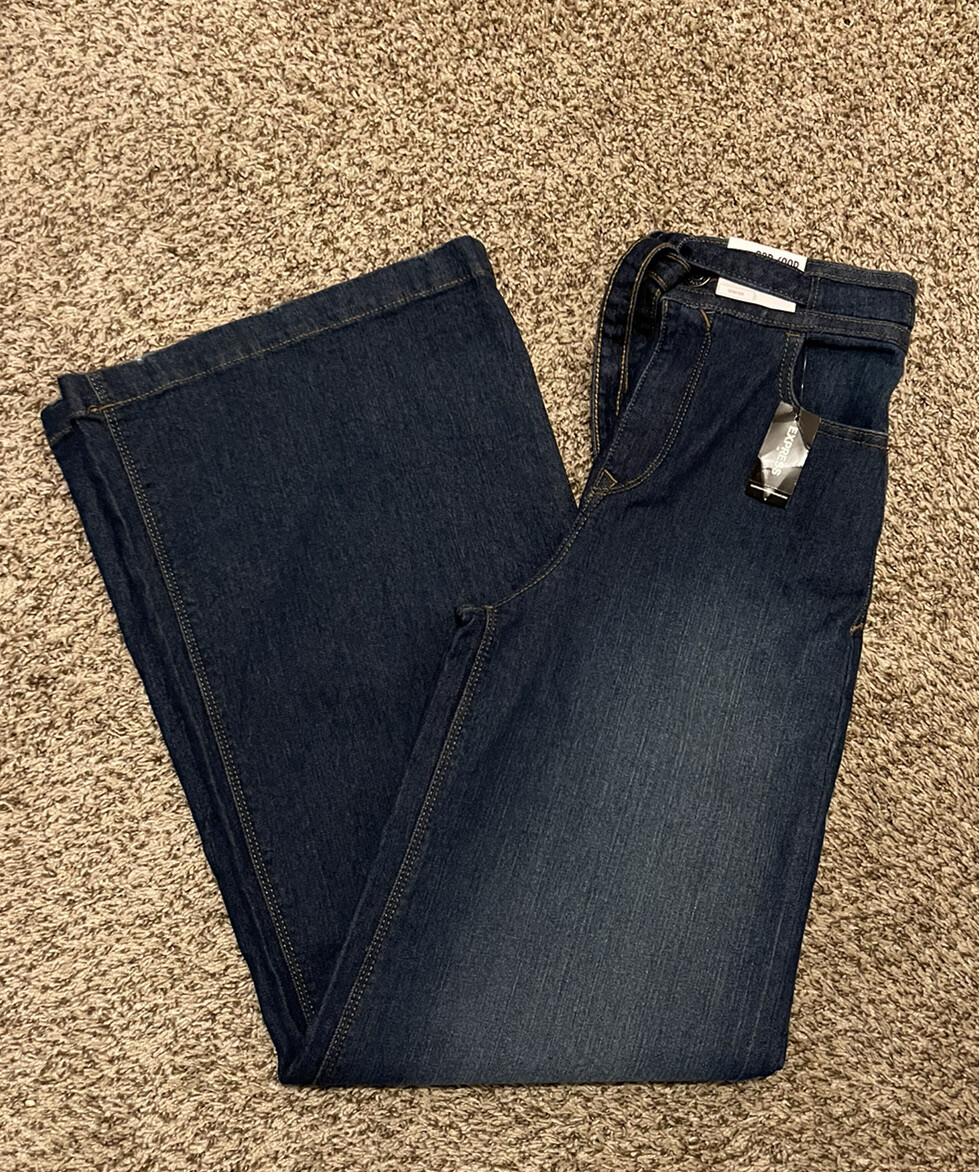Express Wide Leg Super High Rise Stretch Jeans Size 00R Belted | eBay