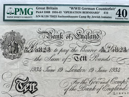 PMG Graded Counterfeit 10-pound note WWII German Operation Bernhard EF ...