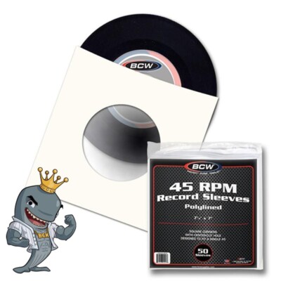 BCW Paper Record Sleeves 45 RPM Polylined SQ Corners With Hole 50ct ...