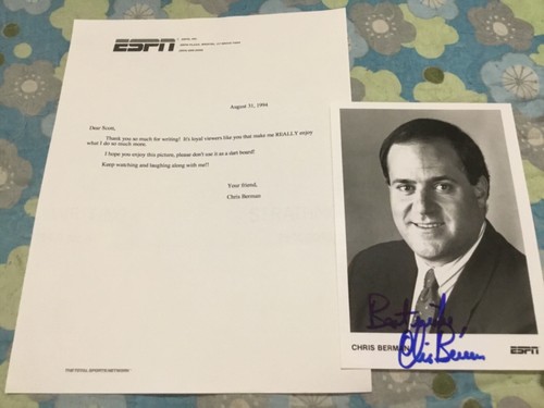 CHRIS BERMAN AUTOGRAPHED PHOTO WITH LETTER/ESPN,BOOMER,NICKNAMES,SPORTS ...