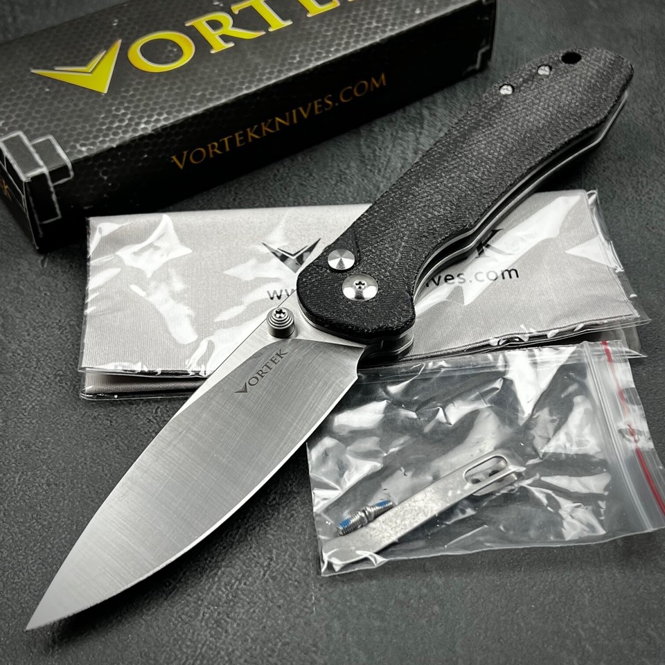 VORTEK BORIS Black Micarta D2 Ball Bearing Blade EDC Folding Deep ...