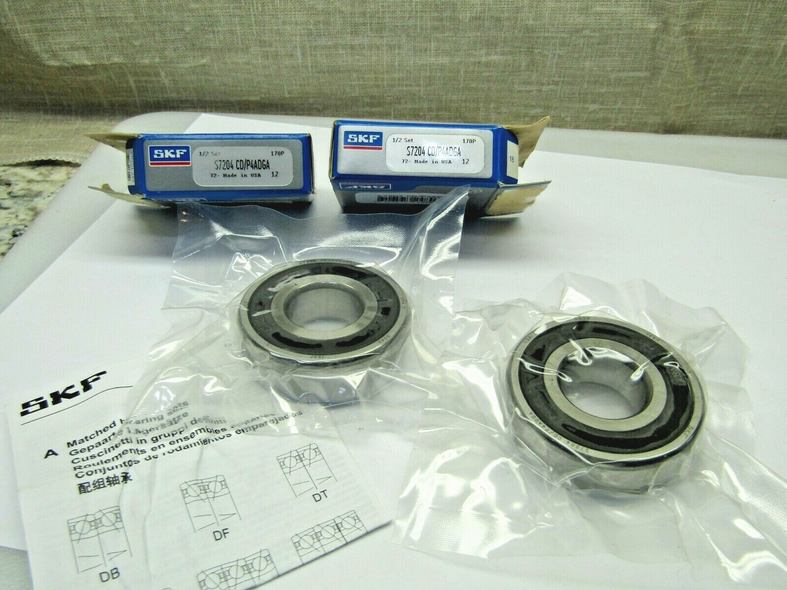 SKF Sealed 7204 CD/P4ADGA Super Precision 2 Bearing Set Matched & S/N ...