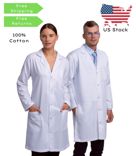 100% Cotton Lab Coat for Men Women Snaps Full Sleeve Poly Cotton ...