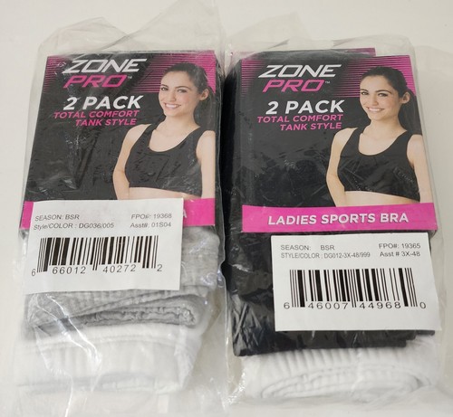 LOT 4 BRAS Zone Pro 2 pack ladies total comfort tank style sports bra ...
