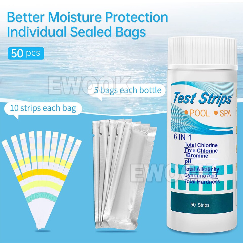 2Bottle 6in1 Swimming Pool Test Kit Chlorine Dip Test Strips Tub SPA PH ...