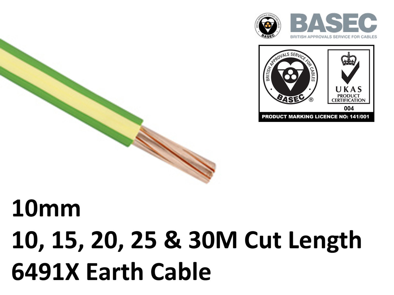 Earth Cable 6491X Cable 10mm Gas Bonding Electrical Domestic Wiring ...
