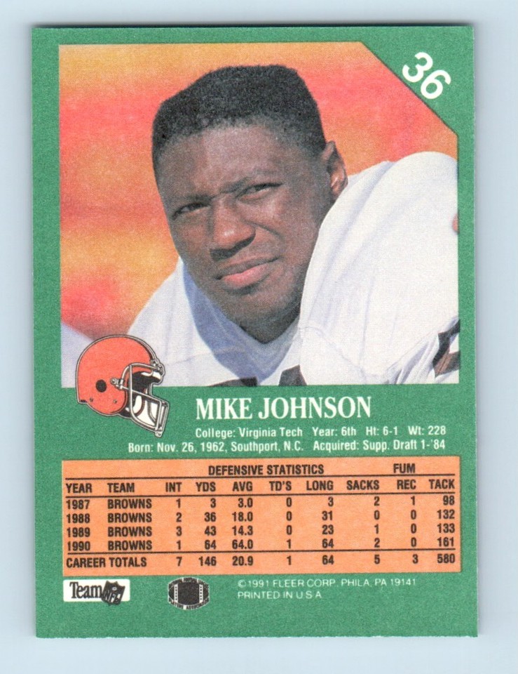 1991 Fleer Mike Johnson Cleveland Browns #36 | eBay