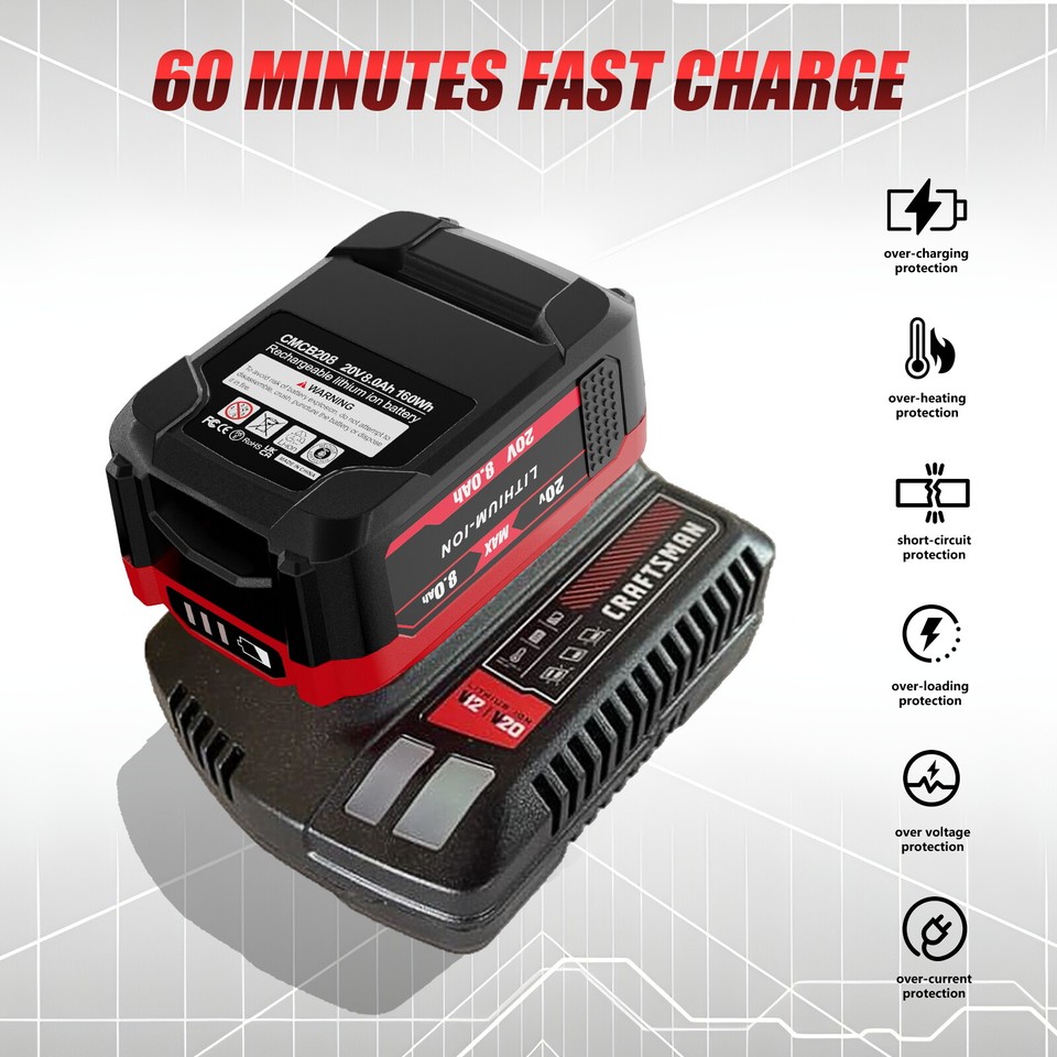 1/6 X For Craftsman 20V 8.0Ah Lithium-ion Battery Pack CMCB205 CMCB204 ...