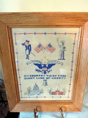 VINTAGE PATRIOTIC CROSS STITCHED "MY COUNTRY TIS OF THEE" PRINT | eBay